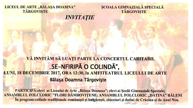 Se-nfiripă o colindă! Concert caritabil la Liceul de Arte "Bălașa ...