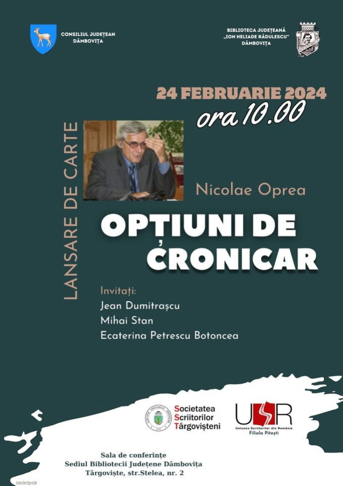 Opțiuni de cronicar - Nicolae Oprea! Lansare de volum la Biblioteca ...